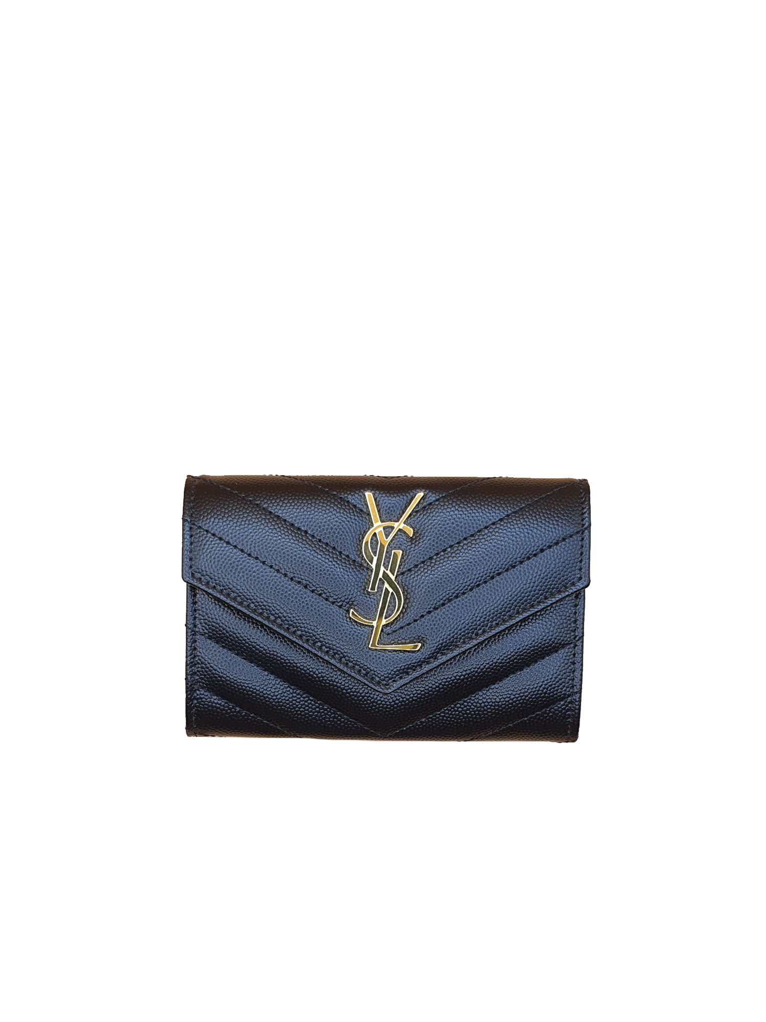 Saint Laurent (YSL) Black & Gold Small Monogram Envelope Wallet
