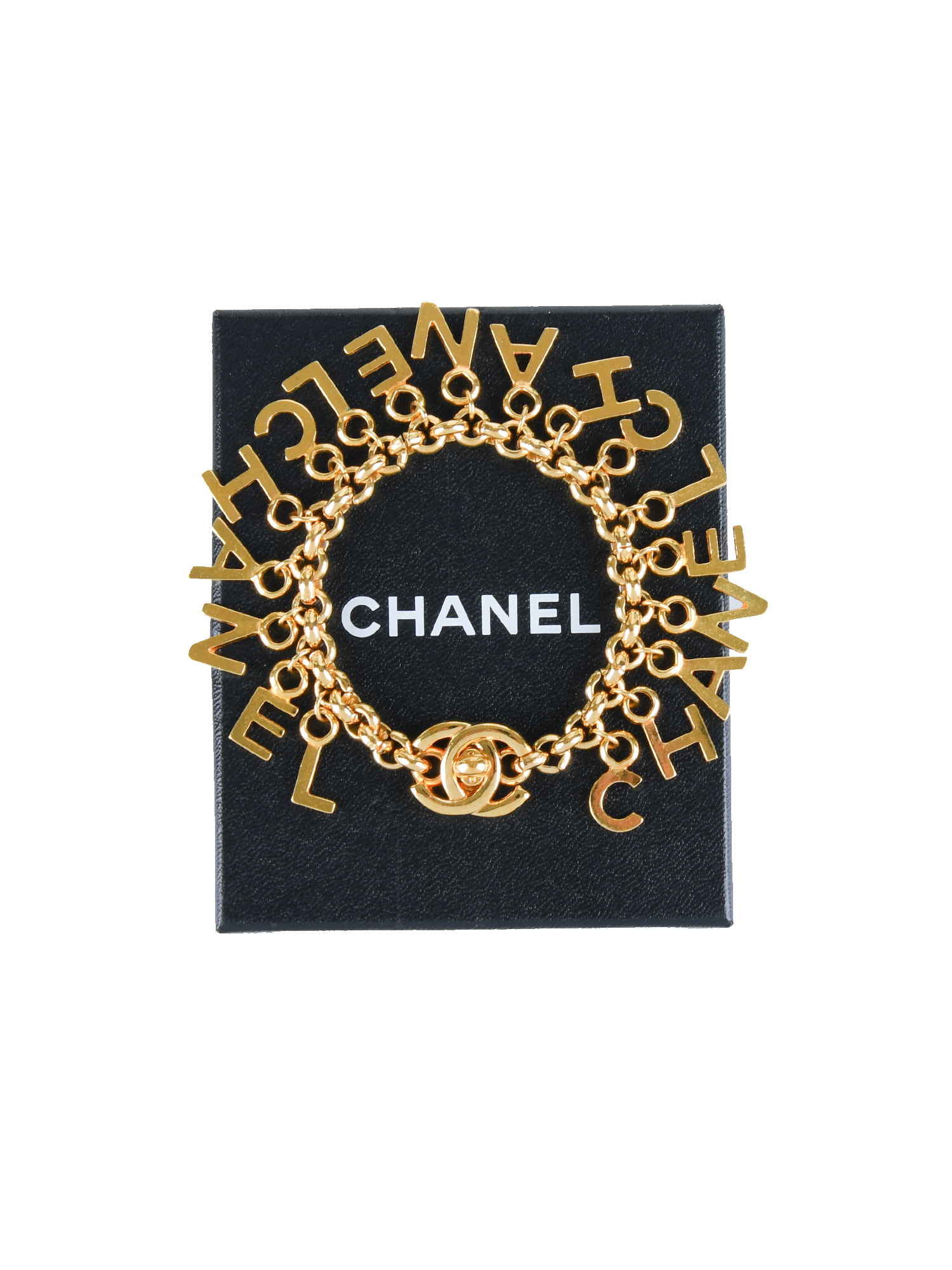 Chanel CC Logos Turnlock Motif Charm Gold Chain Bracelet
