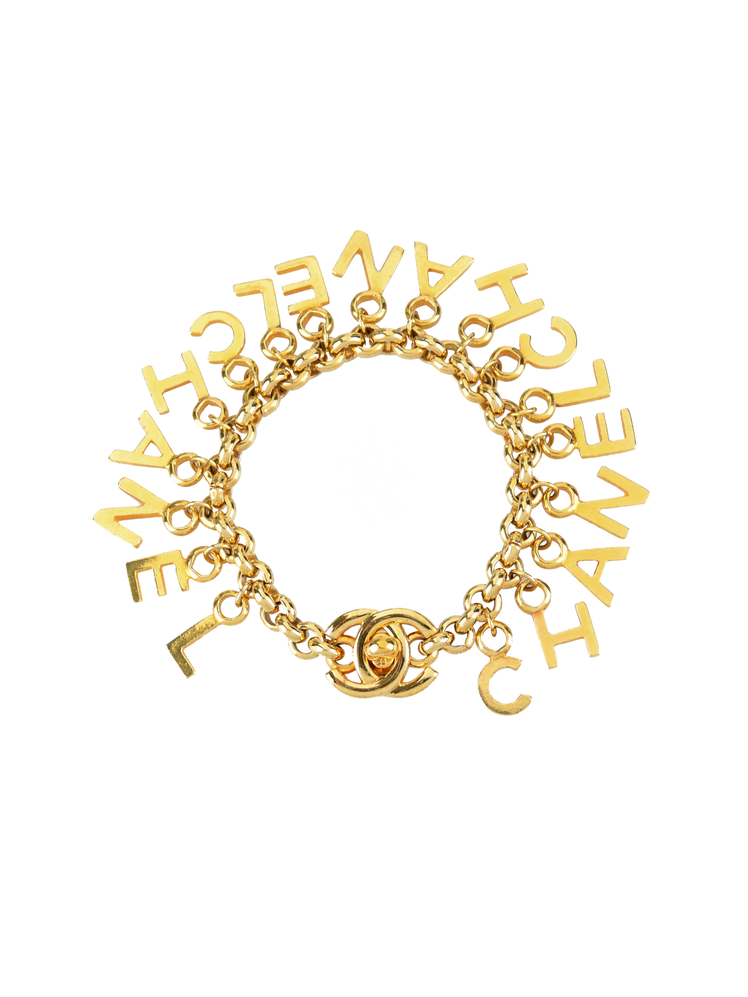 Chanel CC Logos Turnlock Motif Charm Gold Chain Bracelet